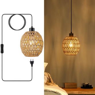 Wilon H&auml;ngelampe mit Stecker, Esstischlampe H&auml;ngend E27, Vintage Lampe mit 4.5M Kabel,Rattan Lampenschirm Outdoor, Fensterlampe zum H&auml;ngen, H&auml;ngeleuchte f&uuml;r