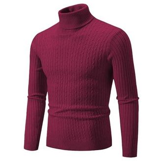 Generic Pull l&eacute;ger en Tricot pour Homme, col roul&eacute;, Coupe ajust&eacute;e, d&eacute;contract&eacute;, Manches Longues, Moderne, Rouge vin, Taille M