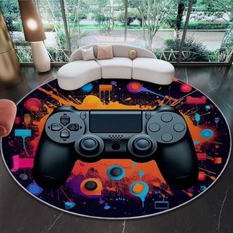 Generic Tapis Rond de Salon Luxe Éclaboussures dencre sur Les manettes de Jeux pour Salle à Manger Bureau Lavable en Machine et Poil Court 150 cm (Round) Tapi
