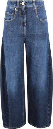 Brunello Cucinelli Femme, Jeans, Bleu, Taille: 32 FR Pantalon Large en Denim Authentique