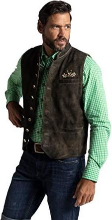 JP1880 Hommes Grandes tailles L-8XL Gilet traditionnel bavarois. Cuir suédé de chèvre, col montant marron acajou 62 796703115-62