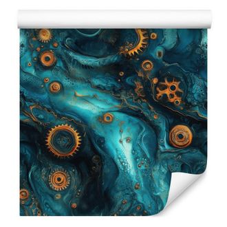 OEM Carta Da Parati Ink Turchese, Blu Navy, Blu Mare E Ocra 50x1000 Cm