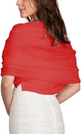 Generic NYSBH Bol&eacute;ro en organza doux &agrave; volants pour femme Ch&acirc;le Ch&acirc;le Mariage Cape de bal de fin dann&eacute;e &eacute;l&eacute;gante, Rouge, L