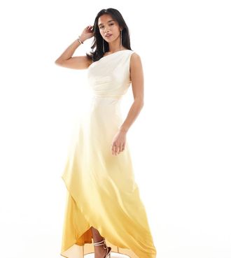 Tfnc Petite Linvit&eacute;e - Robe longue asym&eacute;trique en satin avec jupe portefeuille - Citron-Jaune