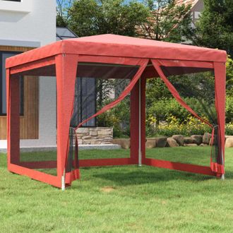 vidaXL Vidaxl - Tente de f&ecirc;te avec 4 parois lat&eacute;rales en maille Rouge 3x3m pehd