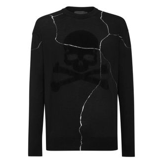 Philipp Plein Homme, Pulls, Noir, Taille: 4XL Pullover Round Neck Skull&Bones