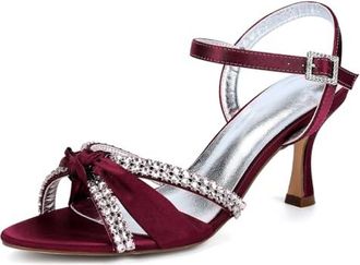 Generic Femmes Aiguille Haut High Sandales Chaussures De Mariage De Mariée Ouvert Bout Mariage Party 7 CM Heels,Wine Red,37 EU