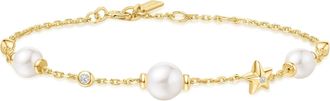 Ania Haie Damen Armband MISS DAINTY Star Station aus 925 Sterling Silber 14k verdgoldet, besetzt mit 4 Muschelperlen und 7 Zirkonia, Länge: 16,5 + 2 cm Verlänge
