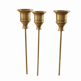 Loberon Steck-Kerzenhalter 3er Set Lalley, im Nostalgie-Look, für Blumentöpfe & mehr geeignet, für Stabkerzen, Kerzenständer, Dekoration, Messing