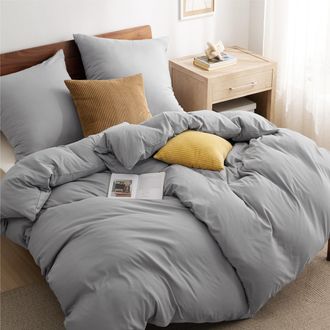 Bedsure Bettwäsche 135x200 4teilig Grau - 2 Bettbezüge 135x200 cm + 2 Kissenbezüge 80X80 cm, ÖKO-TEX Bettwäsche-Sets Grau Polyester Mikrofaser mit Reißverschl