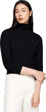 Tommy Hilfiger Damen Pullover Slim Fit Roll Neck Rollkragen, Schwarz (Black), XXL