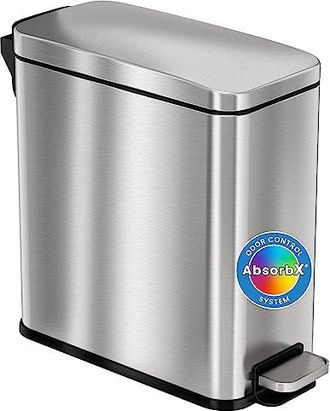 Itouchless SoftStep, schmaler Trittabfalleimer (11,4 L Fassungsvermögen), mit AbsorbX und herausnehmbarem Innenbehälter, Edelstahl-Trittabfalleimer für das Bad, 