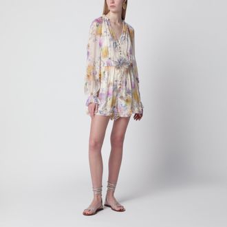 Zimmermann Kurzer Jumpsuit in Creme mit Blumenmuster