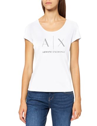 A|X Armani Exchange Damen Strass Logo T-Shirt, Weiß, XL