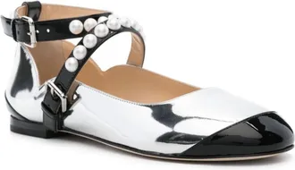 Mach & Mach Two-Tone Patent Leather Ballerina Flats - Black