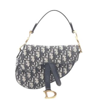 Dior Sac Saddle Pre-owned en Jacquard Oblique et Cuir - Femme - Pre-owned - Bleu - Taille: ONE Size