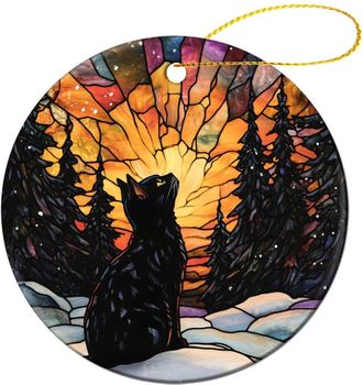 Generic Weihnachtsdekorationen Katzen Schwarze Sympathie Deko Ornamente Mit Schnur Weihnachtsbaumanh&auml;nger Aus Keramik F&uuml;r Drau&szlig;en Innen Fenster