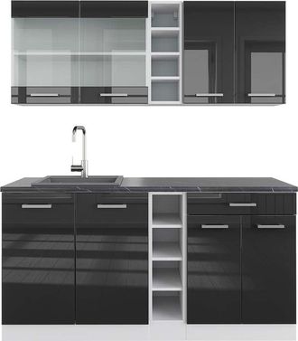 Vicco Singlek&uuml;che R-Line, Anthrazit Hochglanz/Wei&szlig;, 160 cm, AP Anthrazit