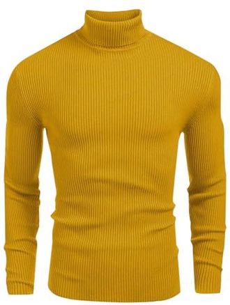 Generic Pull &agrave; Manches Longues et col Haut pour Homme Automne Hiver Tricot Thermique Tricot Basique 2026 Tendance Y2K, H-059 Jaune Moutarde, XXL