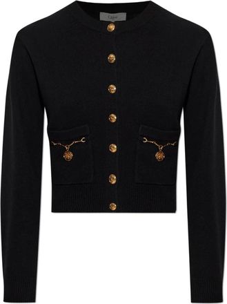 Chlo&eacute; Femme, Pulls, Noir, Taille: 42 FR Horse Medal Cardigan