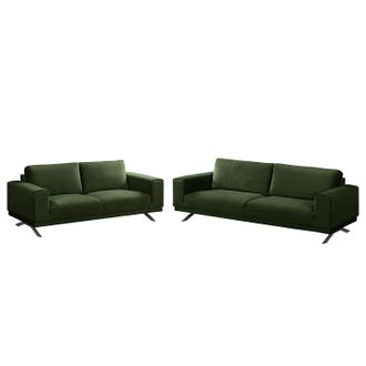 Jack & Alice home24 Polstergarnitur Lorcy 3-2 Gr&uuml;n/Antikgr&uuml;n Webstoff Glamour