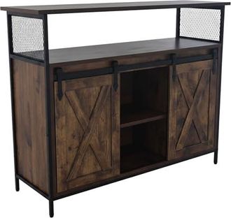 Relaxdays Sideboard mit Schiebet&uuml;ren, HBT: 80 x 100 x 33 cm, 6 F&auml;cher, Beistellschrank K&uuml;che & Wohnzimmer, braun/schwarz