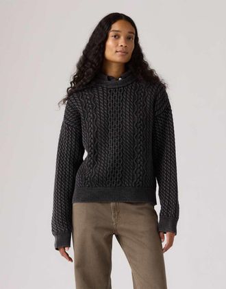 Levi's Leilah - Pull ras de cou en maille torsad&eacute;e - Noir d&eacute;lav&eacute;
