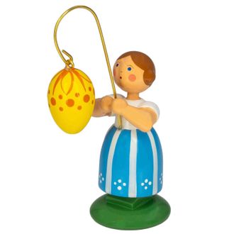 Seiffener Volkskunst Jan Legler | Handgeschnitzte Erzgebirge Frühlingsbote Ostermädchen Dekofigur | Traditionelle Dekoration für Ostern | Osterschmuck 8.5 cm | mit gelbem 