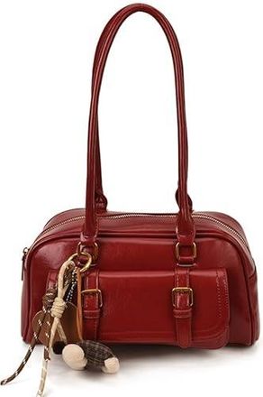 Generic Y2K Sac &agrave; bandouli&egrave;re r&eacute;tro pour femme en polyur&eacute;thane avec fermeture &eacute;clair Grande capacit&eacute; pour voyage, shopping, usage quotidien, Rouge, 11.42*3.15