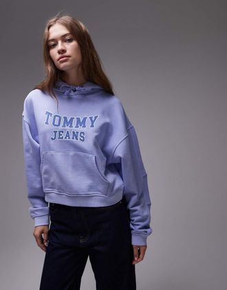 Tommy Jeans Kastiger Kapuzenpullover in Blau mit College-Logo