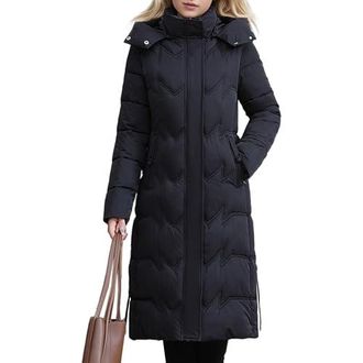 Generic Doudoune dhiver matelass&eacute;e &agrave; capuche grande taille avec fermeture &eacute;clair pour femme - Manteau &eacute;pais et chaud - Rembourr&eacute; - Poches tendance, Noir, 5XL
