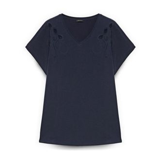 Fiorella Rubino Baumwoll-T-Shirt mit Stickerei und Cut-Out - - Tops - Damen - Blau - S
