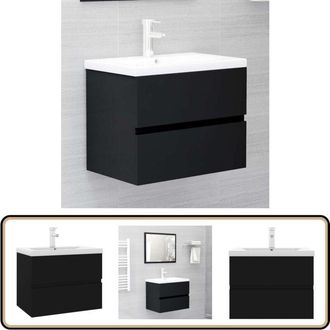 vidaXL Waschbeckenunterschrank mit Einbaubecken Schwarz Holzwerkstoff - Waschbeckenunterschrank - Holzschrank - Badezimmerm&ouml;bel - K&uuml;chenw&auml;sche - Sp&uuml;lbecken