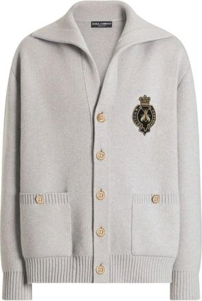 Dolce & Gabbana Cardigan en laine vierge avec broderies - Homme - Pulls - Gris - Taille: L