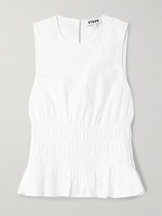 Staud Haut &Agrave; Basque En Popeline De Coton M&eacute;lang&eacute; &Agrave; Smocks Culver - Blanc