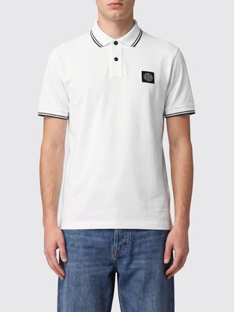 Stone Island Polo en coton avec logo Compass et col &agrave; rayures contrastantes