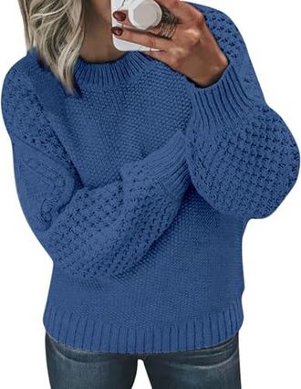 Generic Pull pour femme en tricot &eacute;pais &agrave; col rond et manches longues, coupe ample, doux, confortable, d&eacute;contract&eacute;, chaud pour lautomne et lhiver, usage quoti