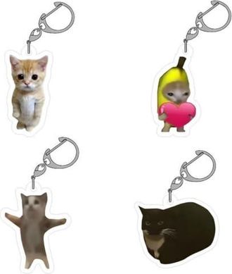 Generic Lot de 4 porte-cl&eacute;s en forme de chat avec inscription Happy Banana Cats Cute Kawaii Charm Funny Pendentifs