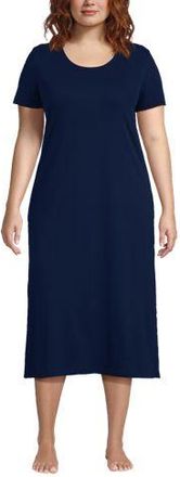 Lands End Wadenlanges Kurzarm-Nachthemd aus Baumwolle, Damen, Größe:56-58 plus, Blau, Baumwolle, by Lands End