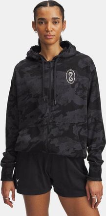 Under Armour Project Rock Terry Oberteil mit durchgehendem Zip für Damen Schwarz / Weiß Clay L