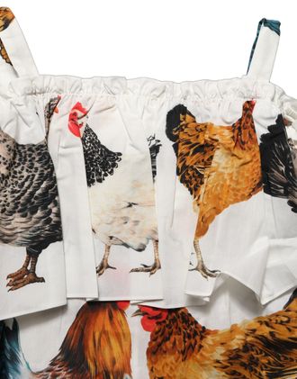 Dolce & Gabbana Womens White Rooster Print Poplin Off The Shoulder Top Cotton
