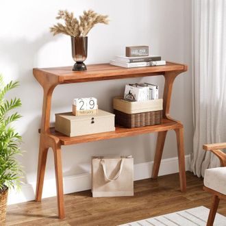 Tribesigns Schmaler Beistelltisch f&uuml;r Wohnzimmer, 2-stufiger schlanker Sofa-Beistelltisch mit Massivholzbeinen,Bauernhaus Langer Nachttisch (1) - Tribesigns