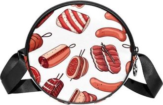 Generic Sac &agrave; bandouli&egrave;re rond pour femme, saucisses de viande, petit sac &agrave; bandouli&egrave;re avec fermeture &eacute;clair, bretelles r&eacute;glables, sac &agrave; main rond d&eacute;contract