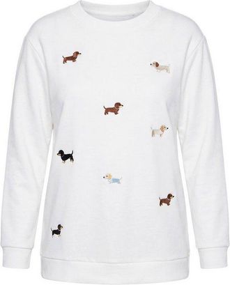 Ulla Popken Sweatshirt Sweater Dackel-Stickerei Rundhals Langarm