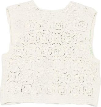 Maison Labiche Embroidered Crochet Knit Tank Top - Beige