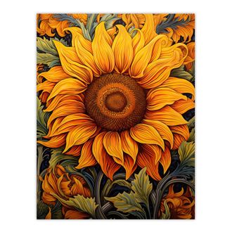 Artery8 Single Sensational Summer Sunflower Bright Floral Illustration Vibrant Yellow William Morris Style Pattern Unframed Wall Art Print Poster Home Decor P