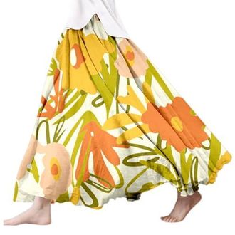 Generico Jupes longues pour femme - Jupe de plage &eacute;l&eacute;gante et color&eacute;e avec imprim&eacute; floral - Jupe pliss&eacute;e chic vintage en ligne - Jupe d&eacute;contract&eacute;e l&eacute;g&egrave;re et a&eacute;