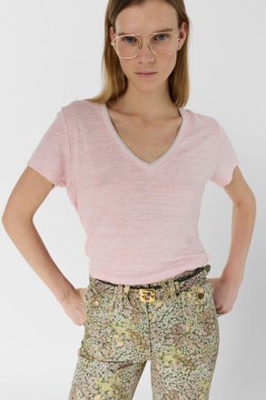 Gerard Darel T-shirt V en lin &agrave; lurex - MIRANA - Rose clair