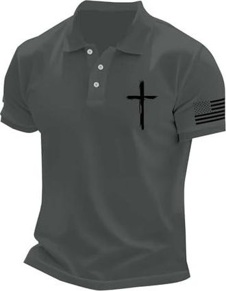 Generic Polo &agrave; manches courtes pour homme - Polo de sport boutonn&eacute; - Respirant - T-shirt de travail classique &agrave; manches courtes - Polo de golf d&eacute;t&eacute; &agrave; manches 