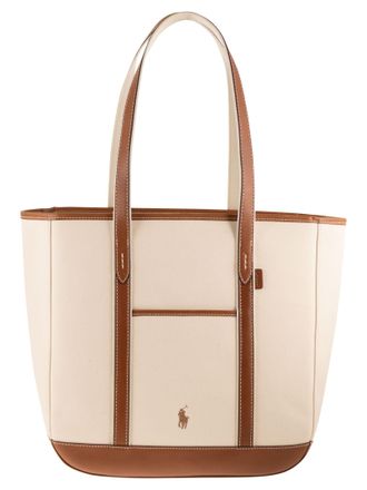Polo Ralph Lauren Sac cabas moyen en coton et cuir Polo Ralph Lauren